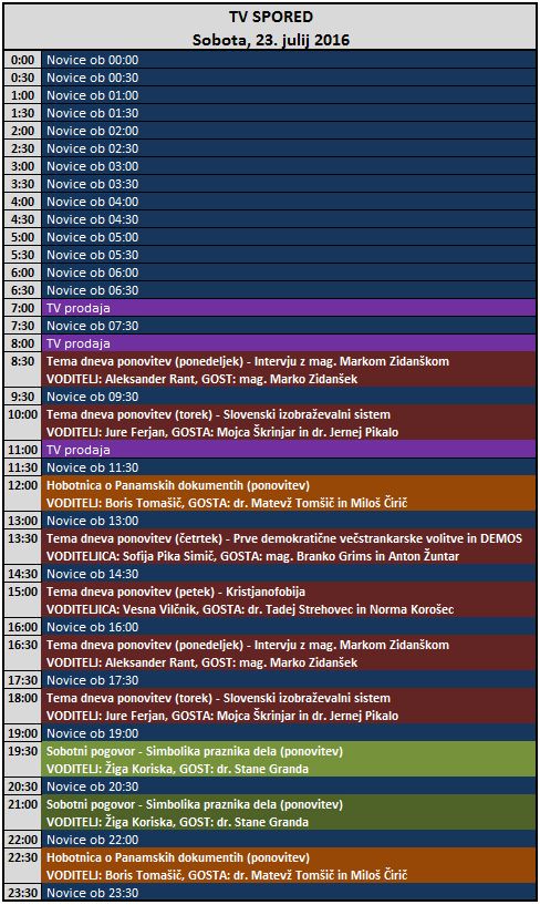 TV SPORED (sobota, 23.7.2016) 1 | Nova24TV
