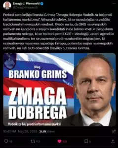 Kandidaturo Branka Grimsa javno podprli Zmago Jelinčič, Milan Čadež ...